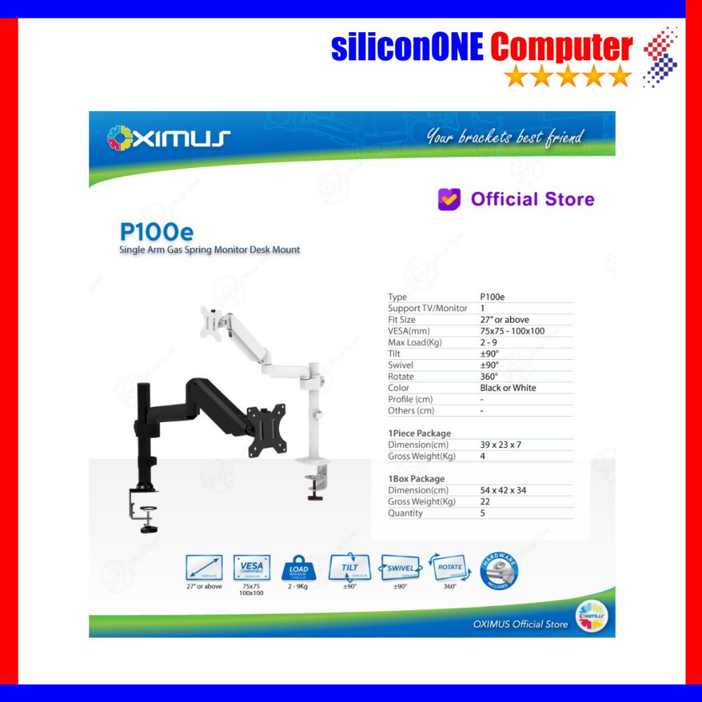 Jual Oximus P100e Tilt Swivel Rotate Bracket Monitor Deskmount Gas ...