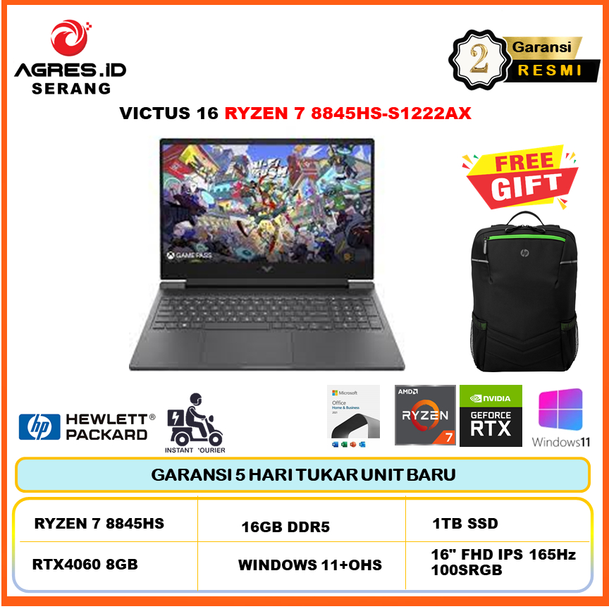 Jual HP VICTUS 16 S1221AX RYZEN 7 8845HS RTX4060 8GB/ 16GB 1TB W11+OHS ...