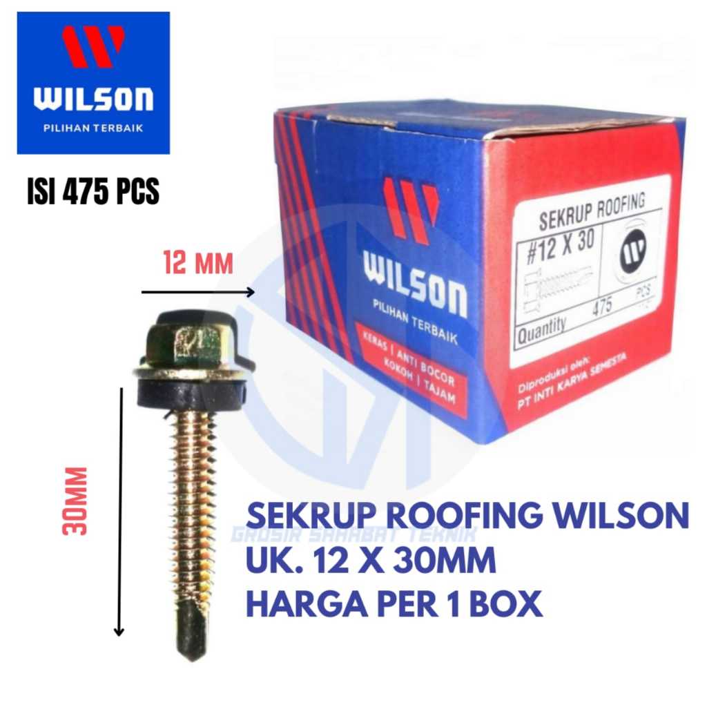 Jual PER 1 BOX SEKRUP ATAP ROOFING SCREW #12 X 30 WILSON ISI 475 PCS ...