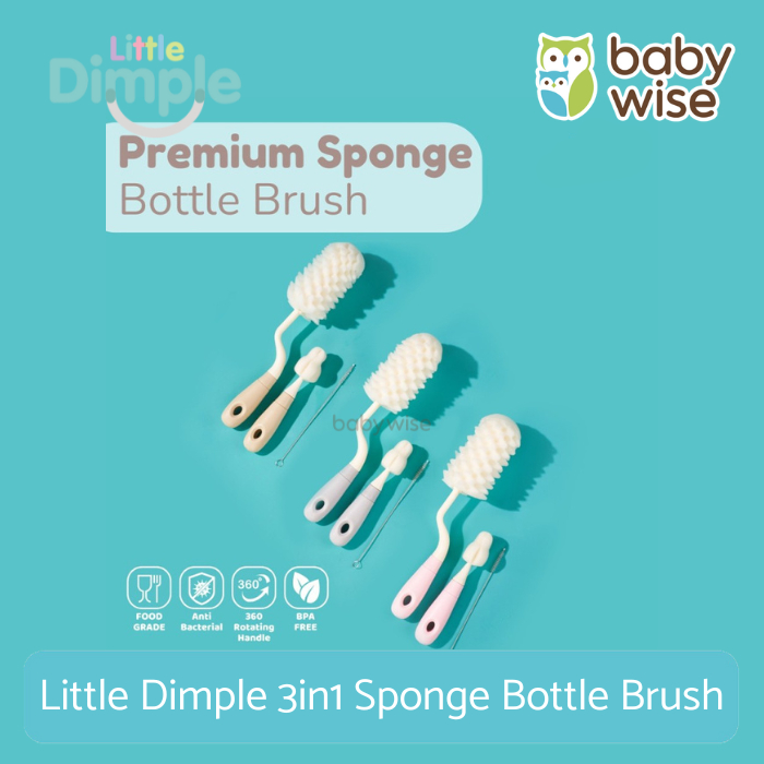 Jual Little Dimple 3in1 Sponge Bottle Brush - Sikat Pembersih Cuci ...