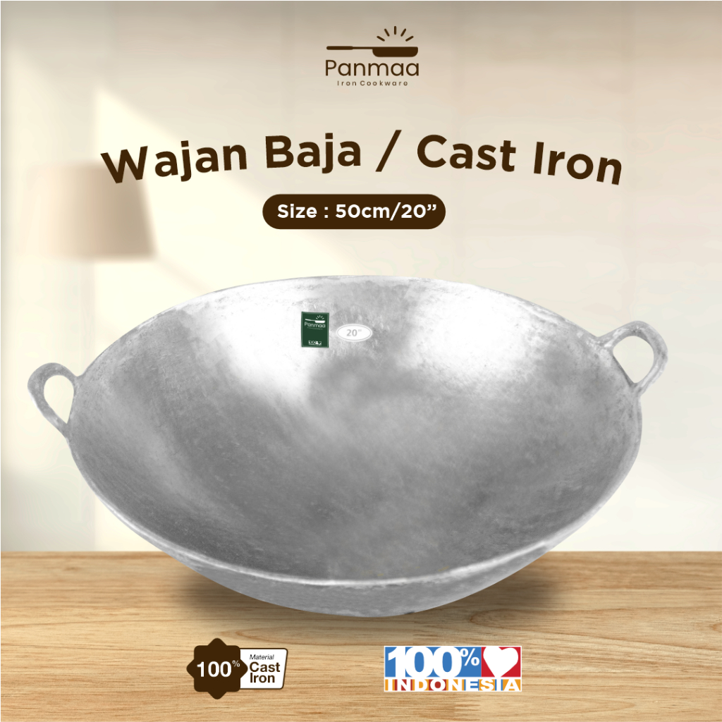 Jual Wajan baja cor Pre Seasoned 20” (50cm) tebal / kuali besi cor/ Wok ...