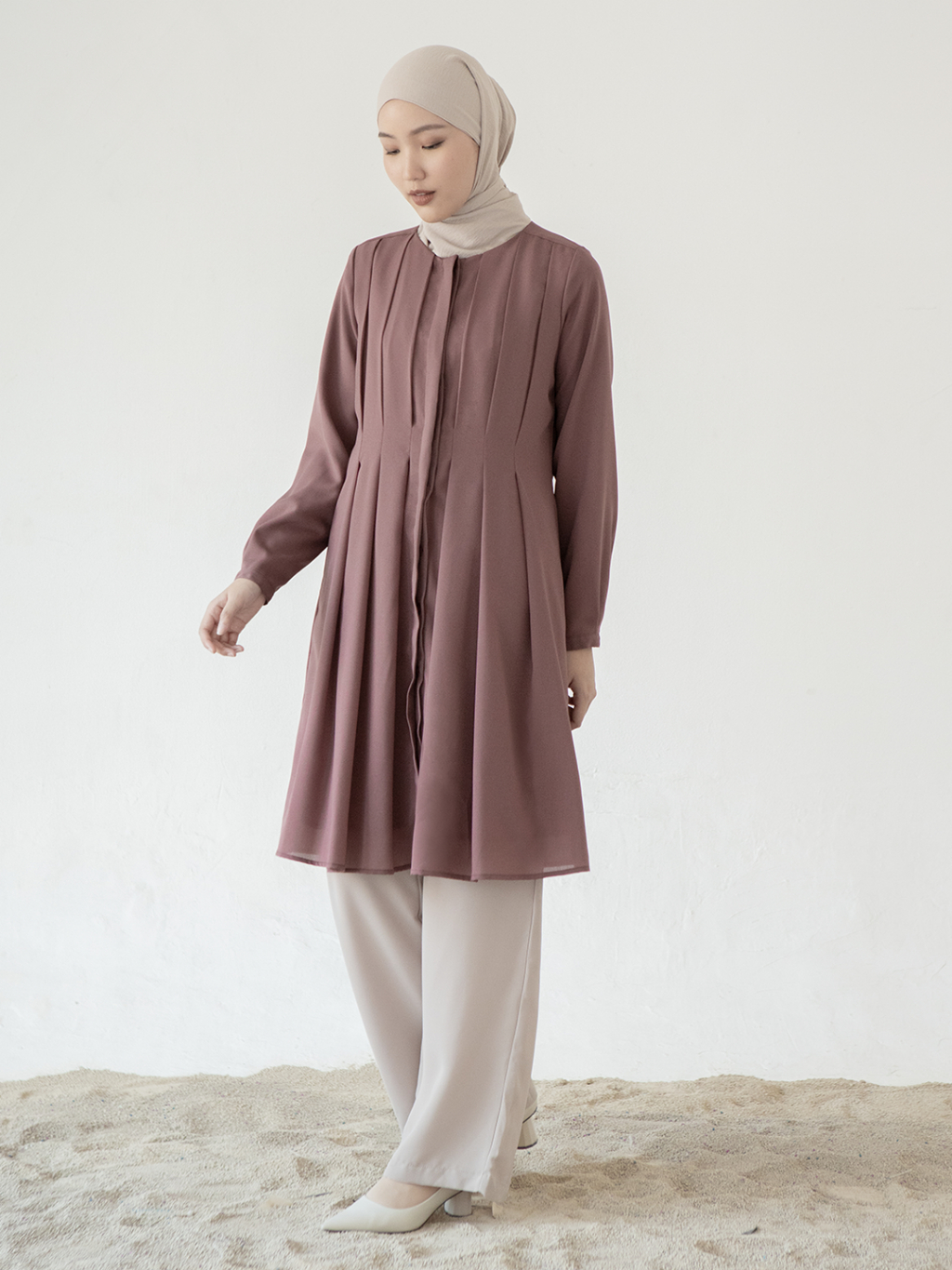 Jual Danantya by Aska Label - Tunik wanita panjang warna biru dusty, abu gelap, putih lengan ...