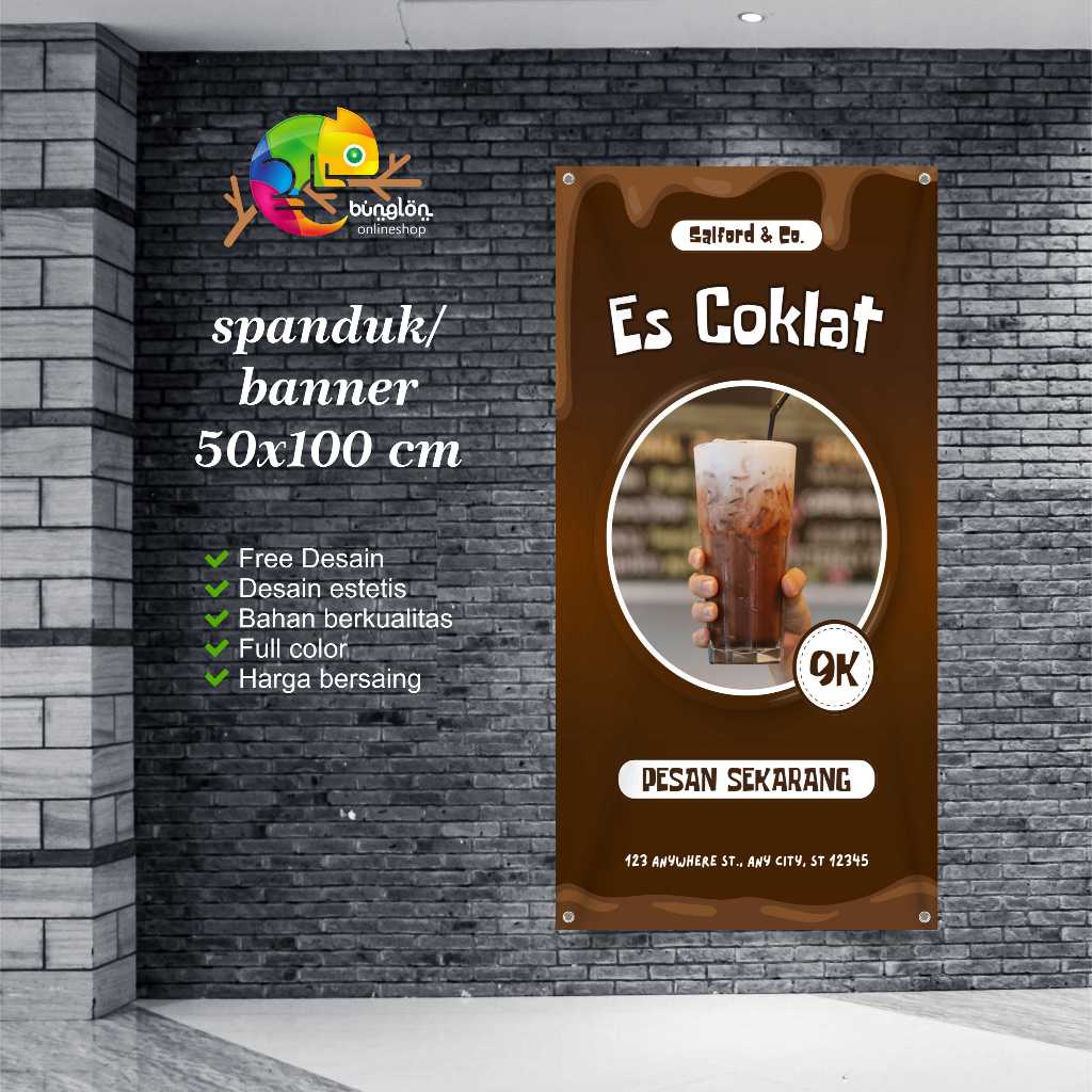 Jual Cetak Spanduk Banner Coklat & Putih Minimalis Promosi Minuman Es ...