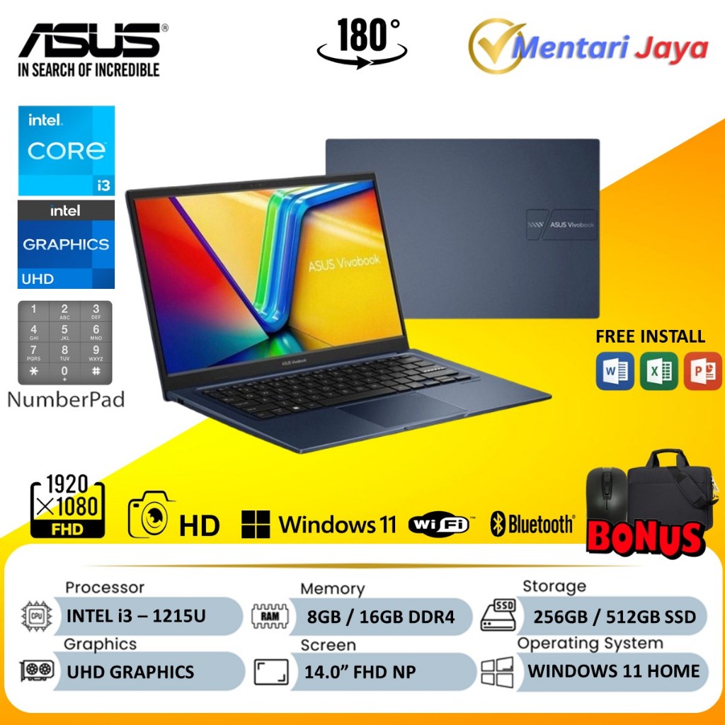 Jual Laptop ASUS Vivobook 14 X1404ZA Intel core i3 1215U RAM 16GB SSD 512GB Full HD Win11 Home ...