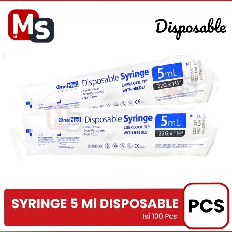 Jual MS SYRINGE 5 Ml DISPOSABLE SPUIT 5 CC / SATUAN M5 | Shopee Indonesia