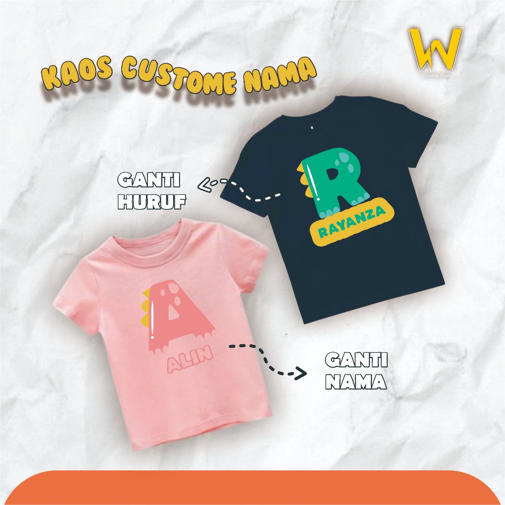 Jual Kaos Anak Custom Sablon Bebas Ganti Nama dan Huruf Cotton Combed 30s Unisex Lengan Pendek ...