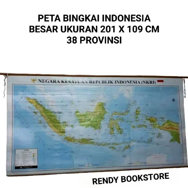 Jual PETA INDONESIA BINGKAI 38 PROVINSI TERBARU UKURAN BESAR 201 X 109 ...