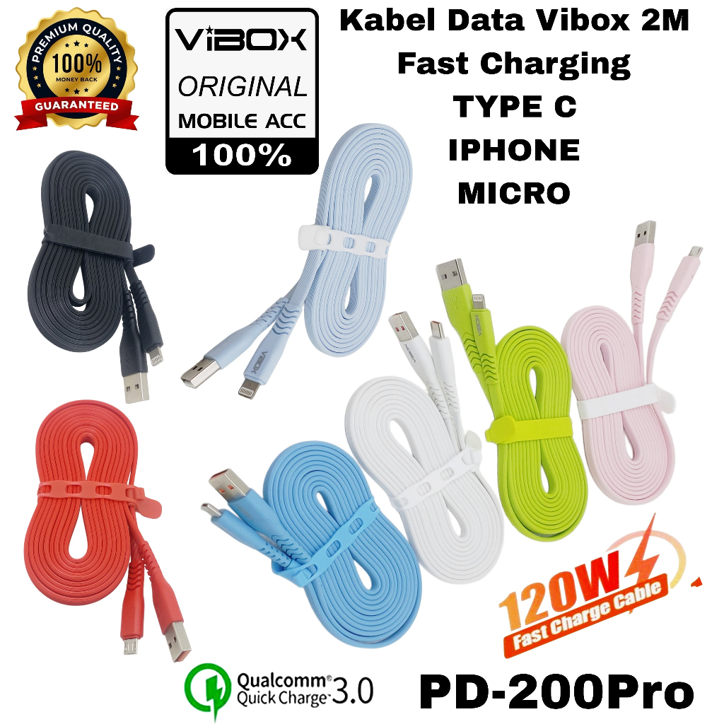 Jual Kabel Data Vibox VB-200 2Meter 2.4 Micro Type C Lightning | Kabel ...
