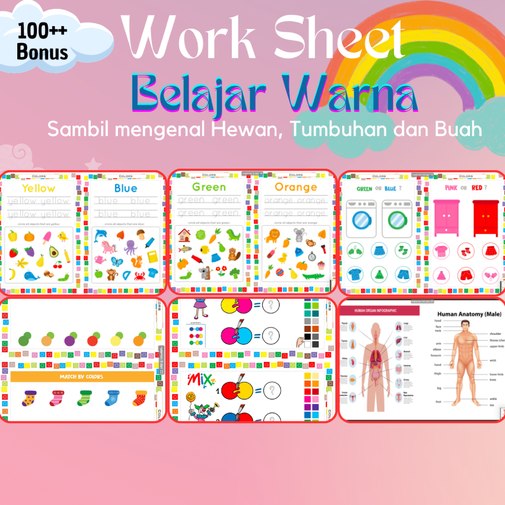 Jual Printable Activity Worksheet Lembar Anak Belajar Warna Lebih dari 100 Lembar + Bonus ...
