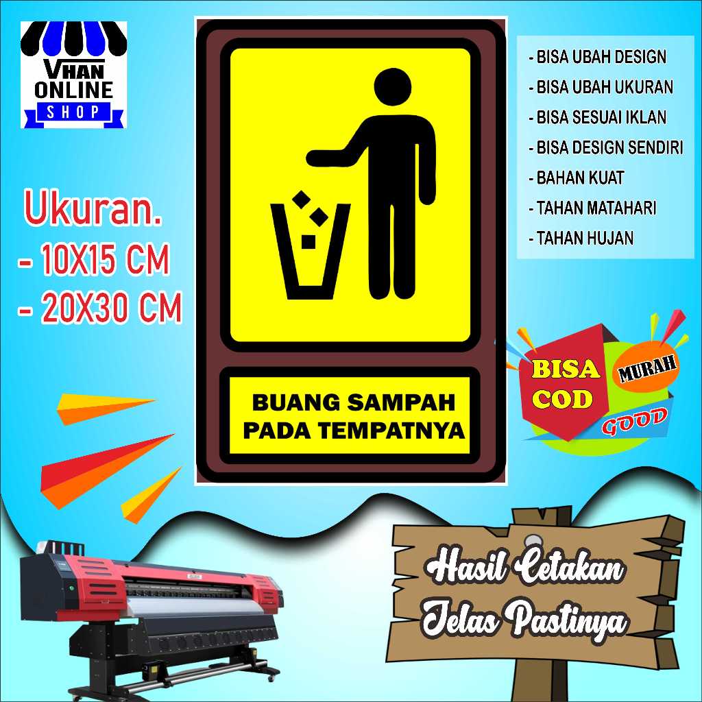 Jual Cetak Sticker Buang Sampah Pada Tempatnya Kuning | Shopee Indonesia