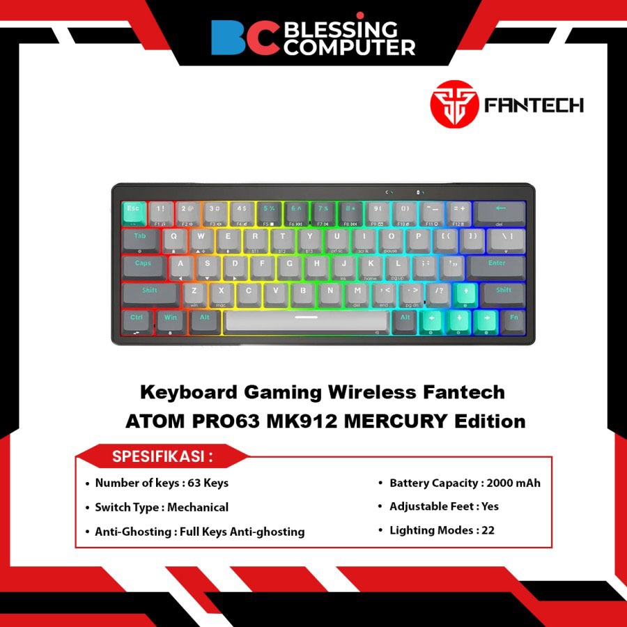 Jual Keyboard Gaming Wireless Fantech ATOM PRO63 MK912 MERCURY Edition ...