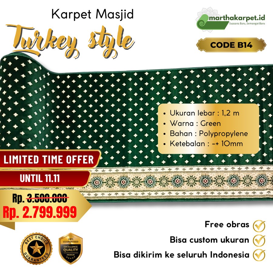 Jual Sajadah masjid turkey style design exclusive Premium 6 x 1,2m ...