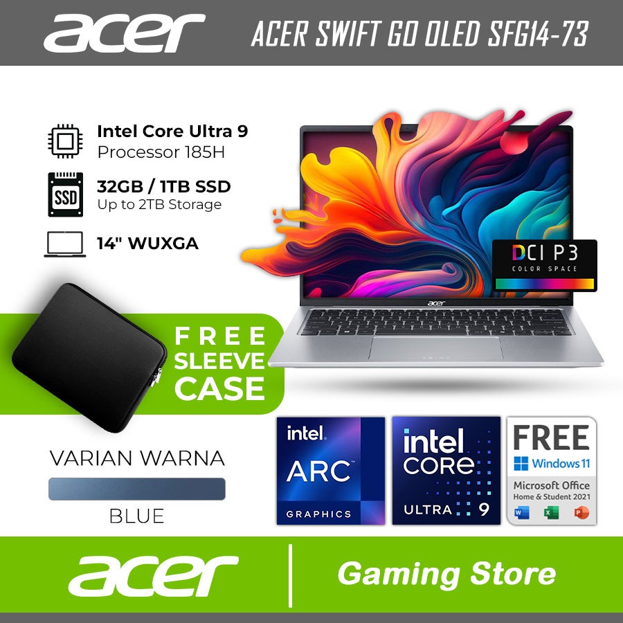 Jual ACER SWIFT GO OLED SFG14-73-9686 ULTRA 9 185H 32GB 1TB WINDOWS 11 +OFFICE 14.0 INCH 2.8K ...