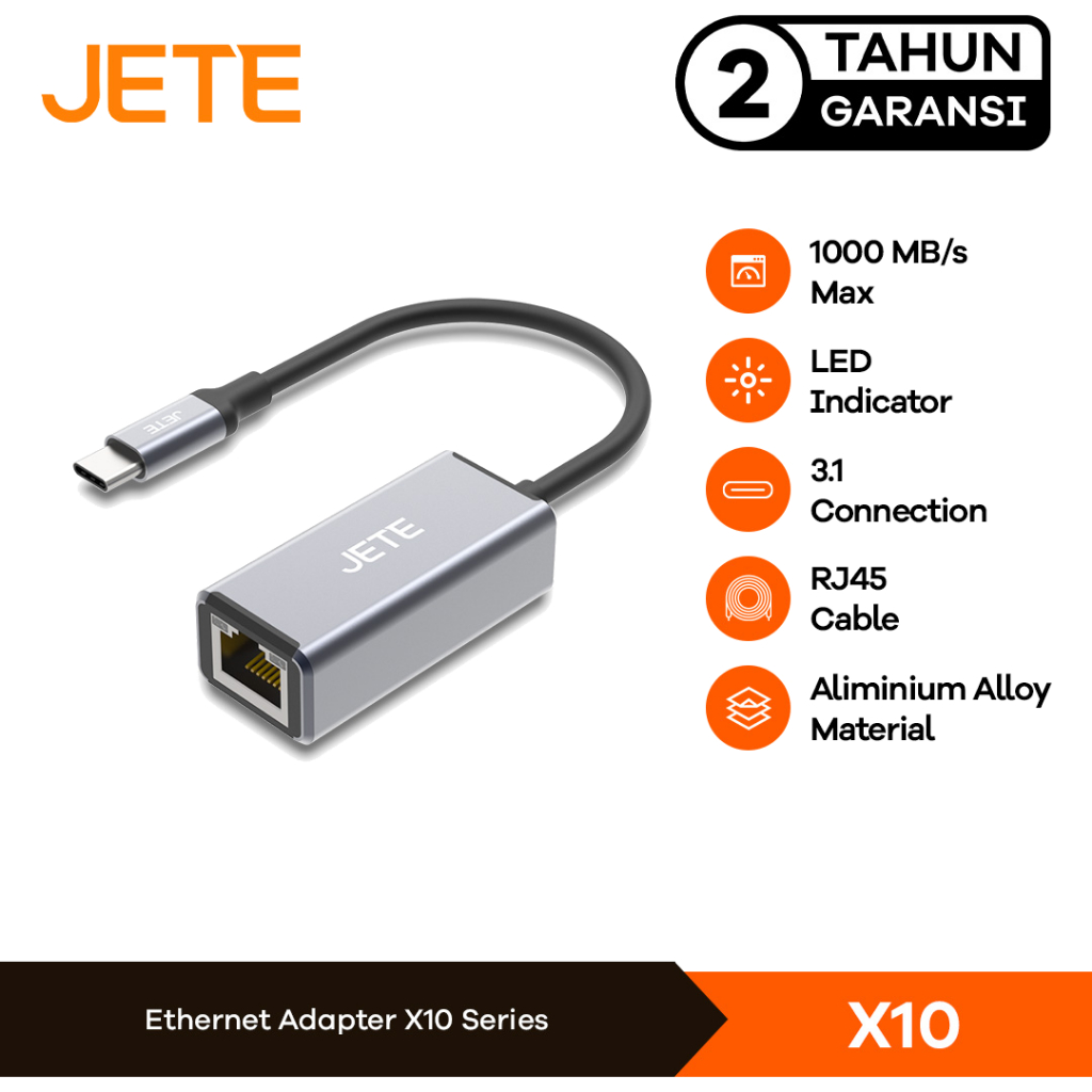 Jual JETE Adapter X10 Ethernet Converter HUB USB Type C to RJ45 LAN ...