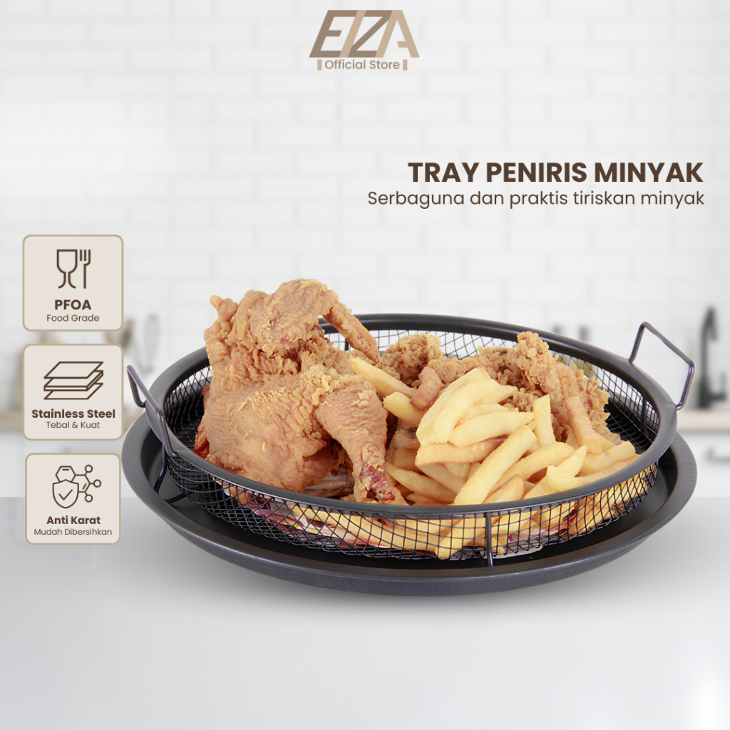 Jual EIZA Peniris Minyak Bulat Stainless Steel Nampan Dengan Saringan ...