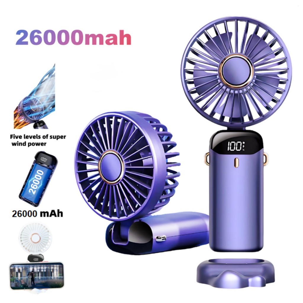 Jual Kipas Angin Mini Portable USB 26000 mAh LED Display Kipas Lipat ...