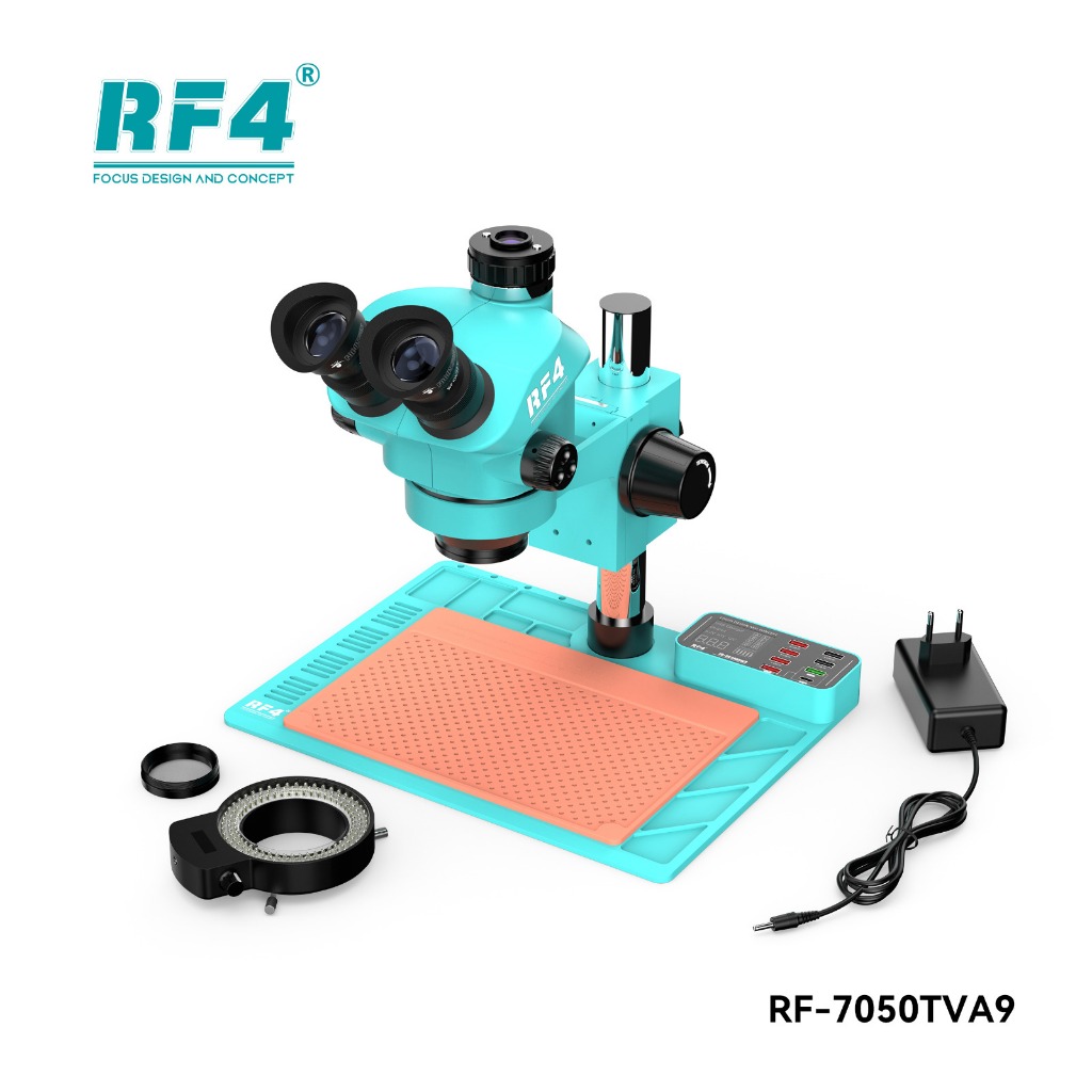 Jual RF4 RF-7050TVA9 Trinocular Microscope 7X-50X dengan USB Charging dan 144 LED Ring Light ...