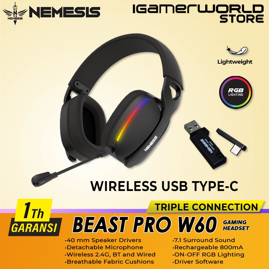 Jual NYK Beast Pro W60 Wireless Tri Mode Multiplatform RGB Gaming Headset | Shopee Indonesia