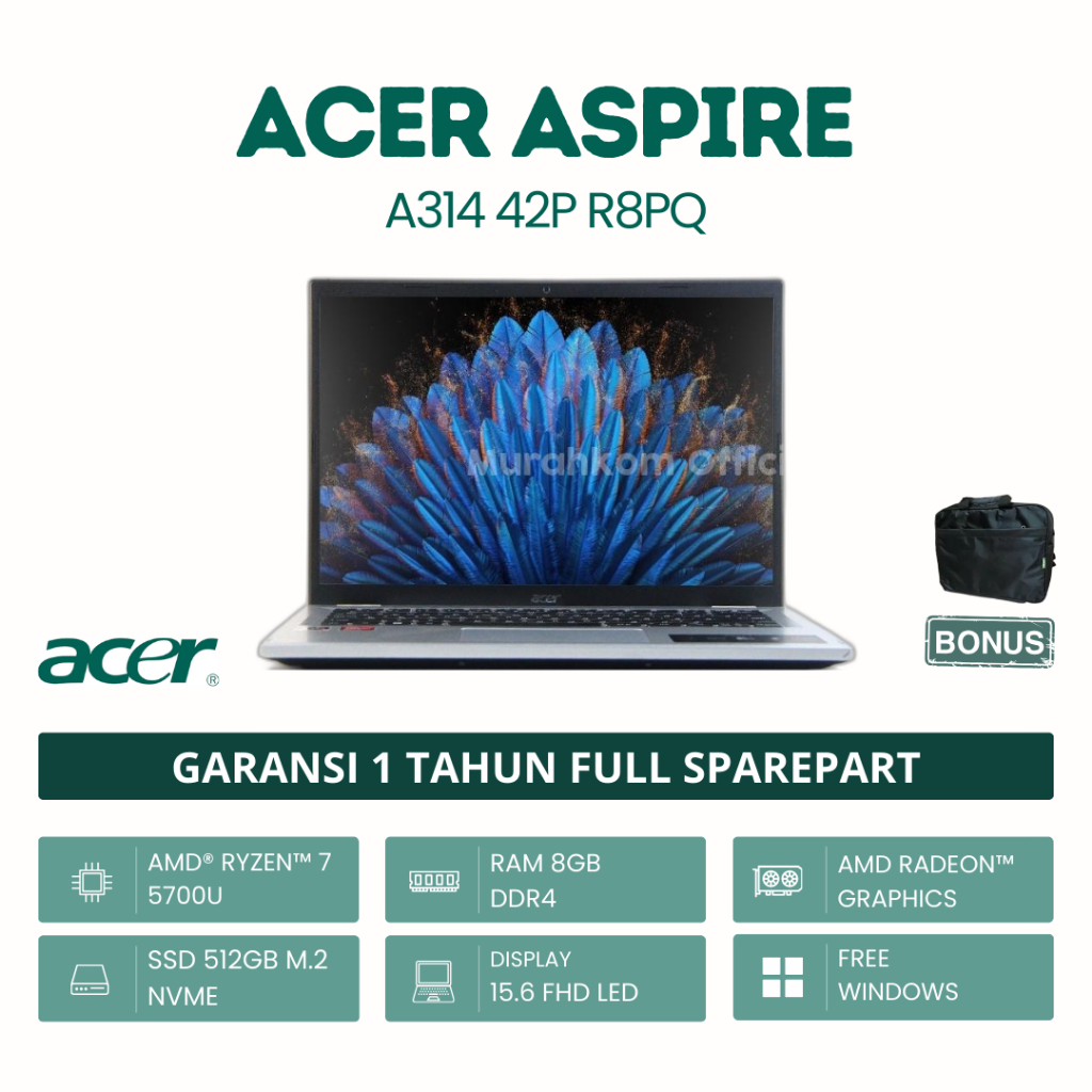 Jual ACER ASPIRE 3 A314-42P-R8PQ AMD RYZEN 7 5700U RAM 8GB SSD 512NVME ...