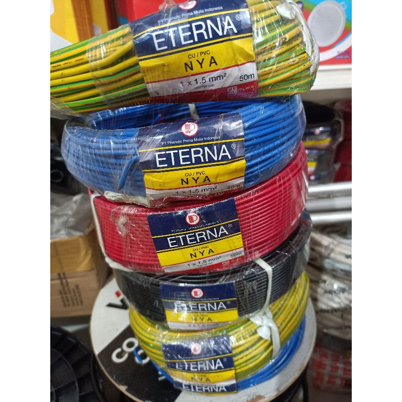 Jual ETERNA KABEL NYA 1X1,5 ENGKEL KAWAT TUNGGAL TEMBAGA 25M,50M SNI LMK | Shopee Indonesia