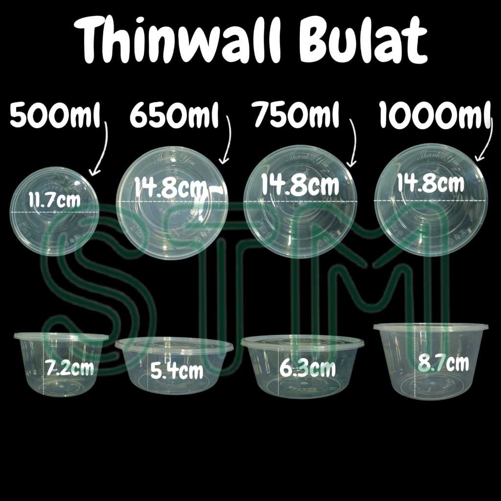 Jual Thinwall Bulat Round Bowl 500ml 650ml 750ml 1000ml Tebal Premium ...