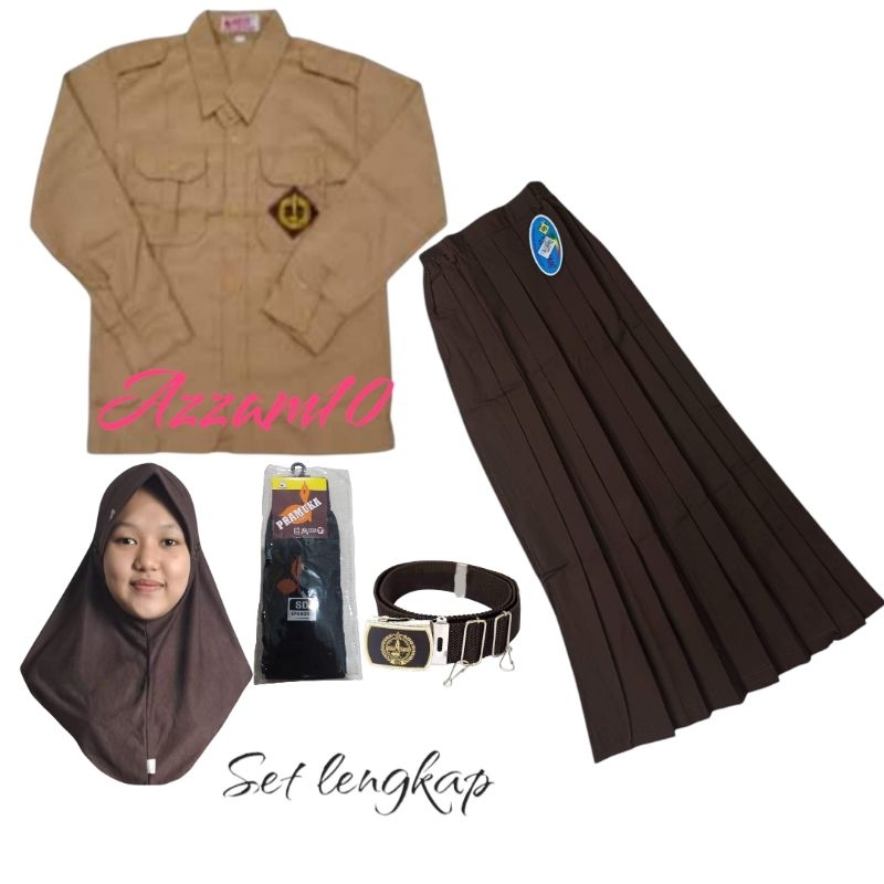 Jual set lengkap baju pramuka tangan kancing panjang rok coklat pramuka ...