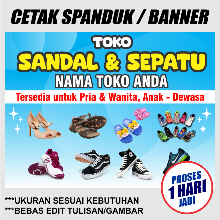 Jual spanduk banner toko sandal sepatu cetak benner toko sepatu custom ...