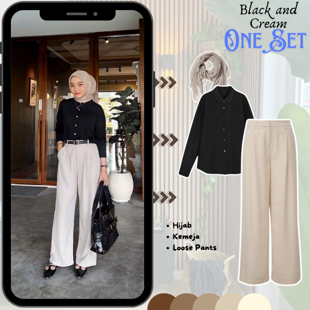 Jual Black and Cream One set OOTD ala selebgram gaya pinterst Model ...