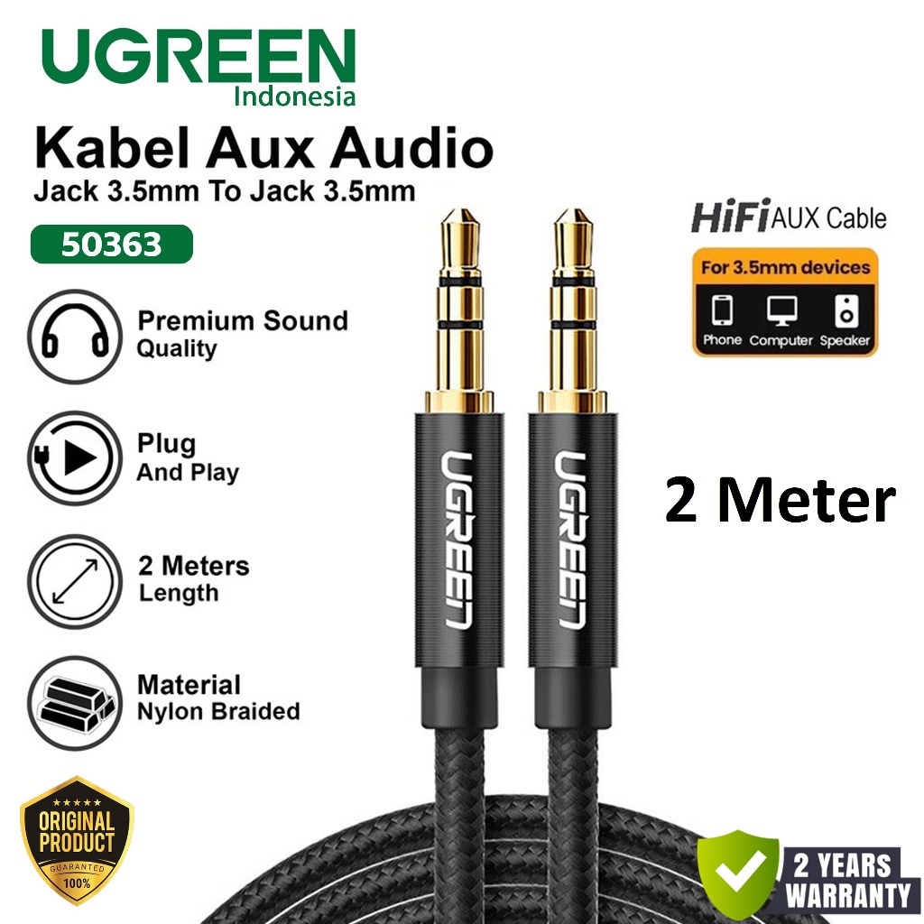 Jual UGREEN 50363 Kabel AUX Audio Jack 3.5mm Male to Male Jack 3.5 mm ...
