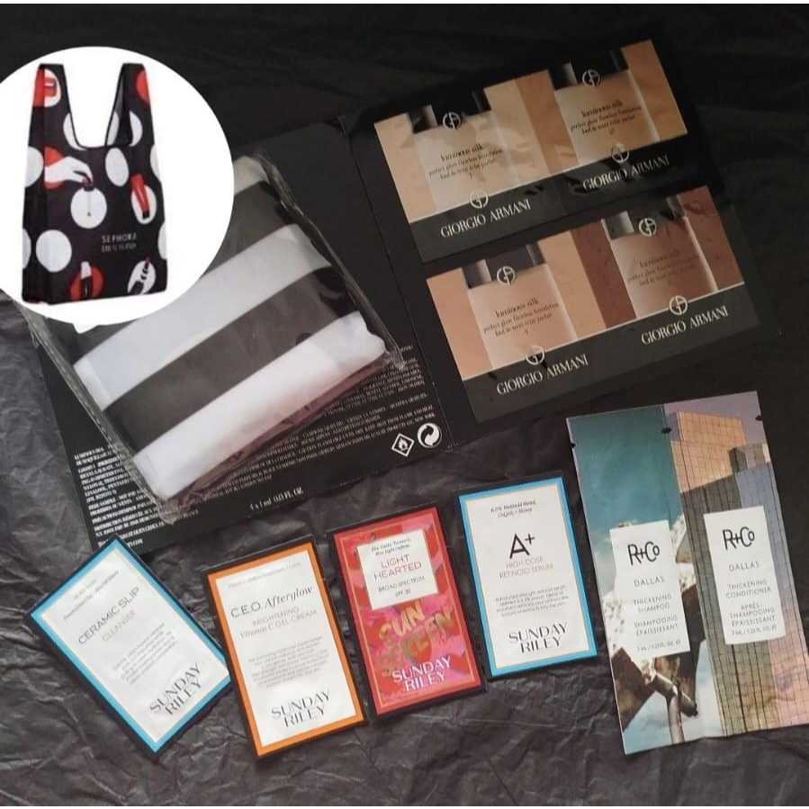 Jual Sephora Resuable Totebag Free Giorgio armani & Sunday Riley Sample ...