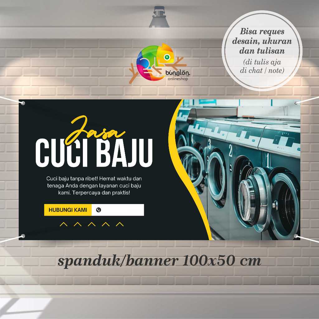 Jual Cetak Spanduk Banner Biru dan Kuning Minimalist Jasa Cuci Baju ...