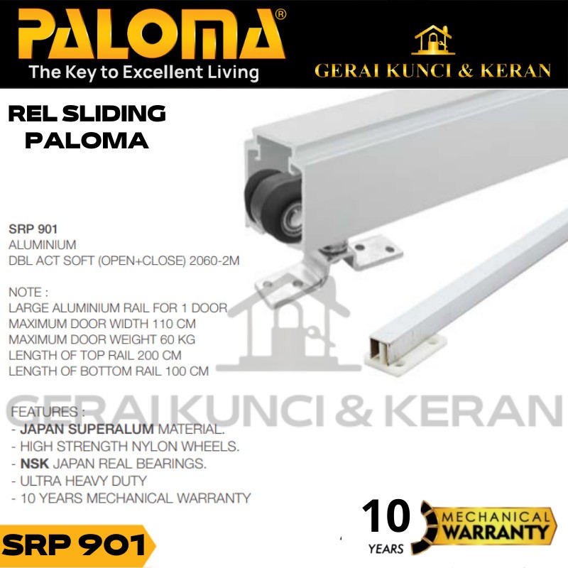 Jual PALOMA SRP 901 Rel Sliding 2 Meter Max Beban 60kg Pintu Geser ...