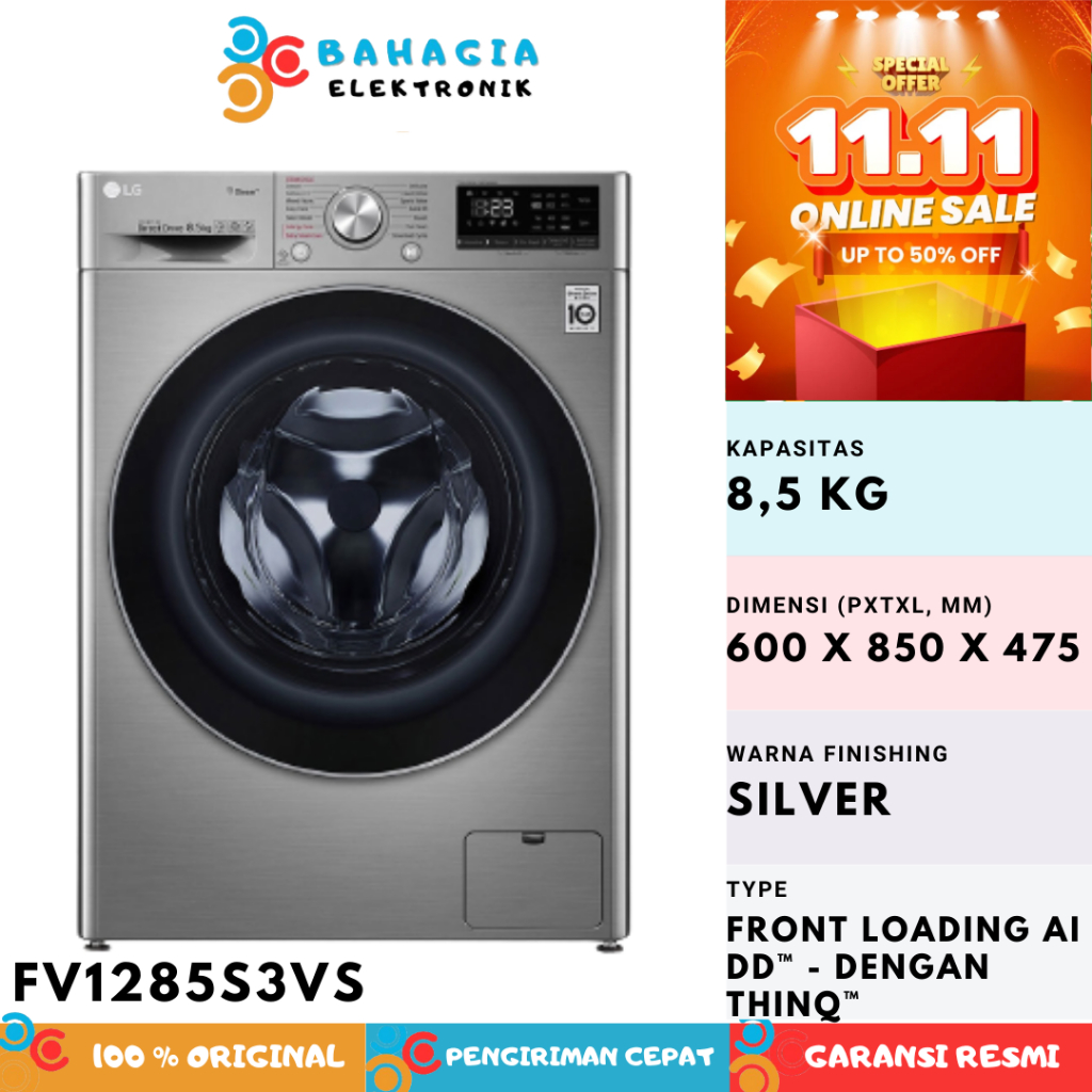 Jual LG FV1285S3VS Mesin Cuci Front Loading 8,5 Kg Inverter Direct ...