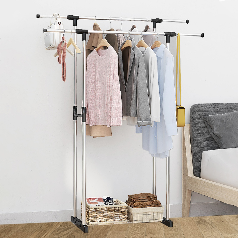Jual TERBARU Stand Hanger Double Rak Gantungan Baju Stainless Serbaguna ...