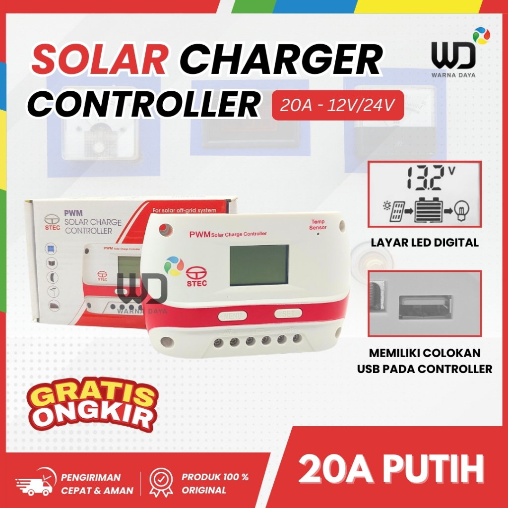 Jual Controller Solar Charge 20A 12V/24V PUTIH STEC | Shopee Indonesia