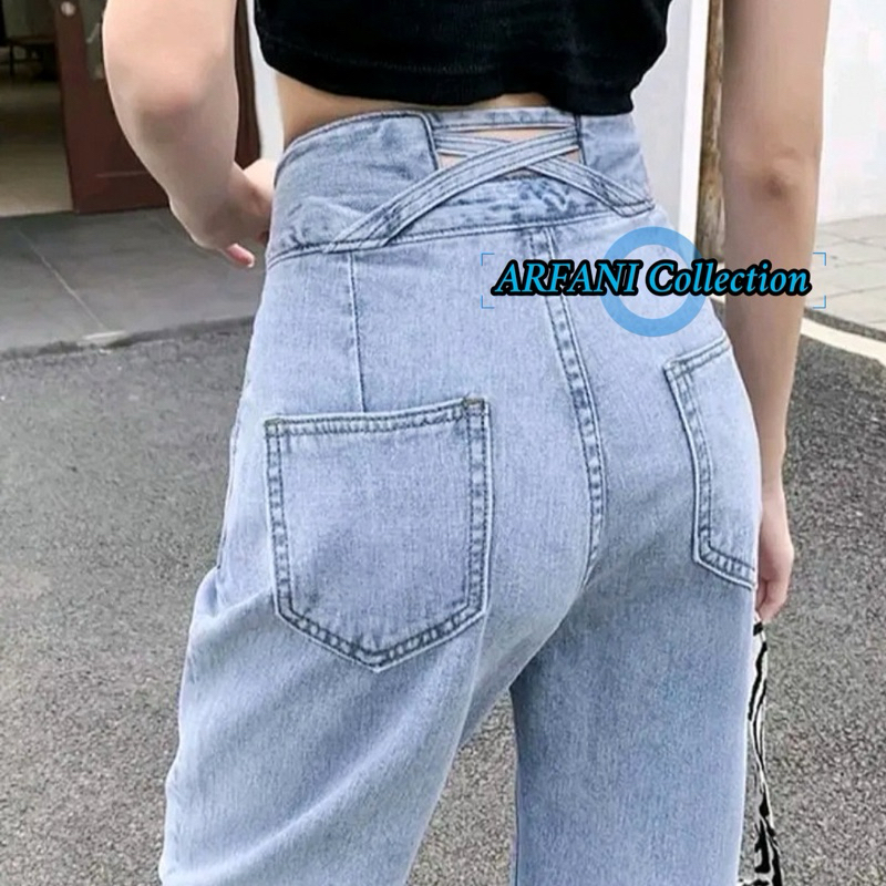 Jual Light Blue Celana Panjang Highwaist Kulot Silang Jeans Wanita ...