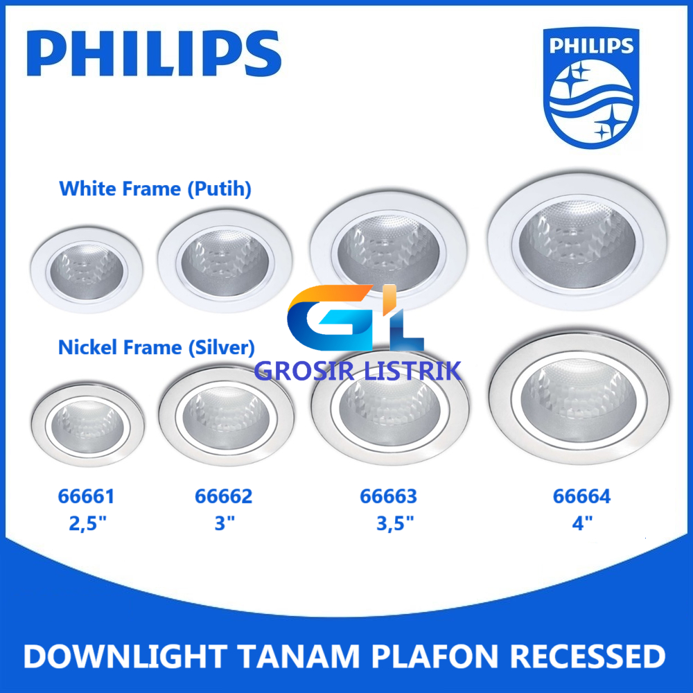 Jual Philips Downlight Plafon 2,5" 3" 3,5" 4" Putih & Silver Recessed Rumah Lampu 66661 66662 ...