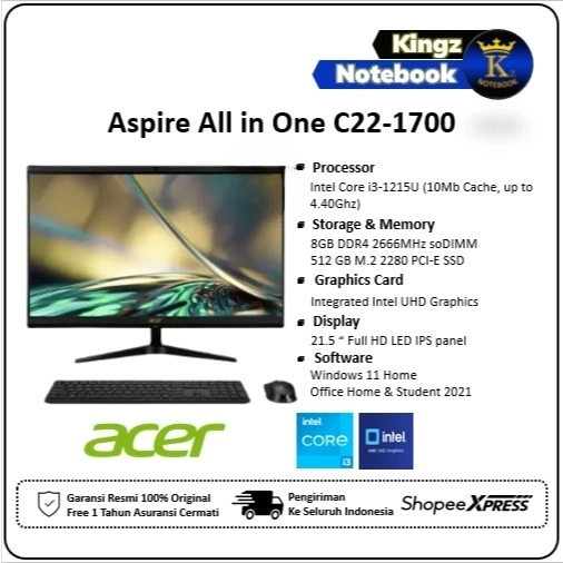 Jual Acer AIO Aspire C22-1700 21,5 Full HD Core i3 1215U 8GB 512GB ...