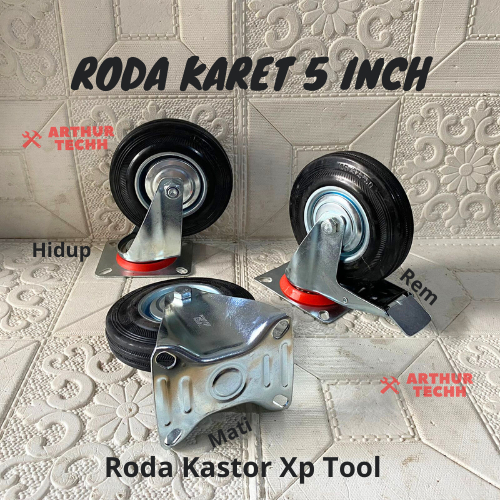 Jual Roda Karet 5" Inch (Mati Hidup Rem) Roda Kastor Troli Wheel ...