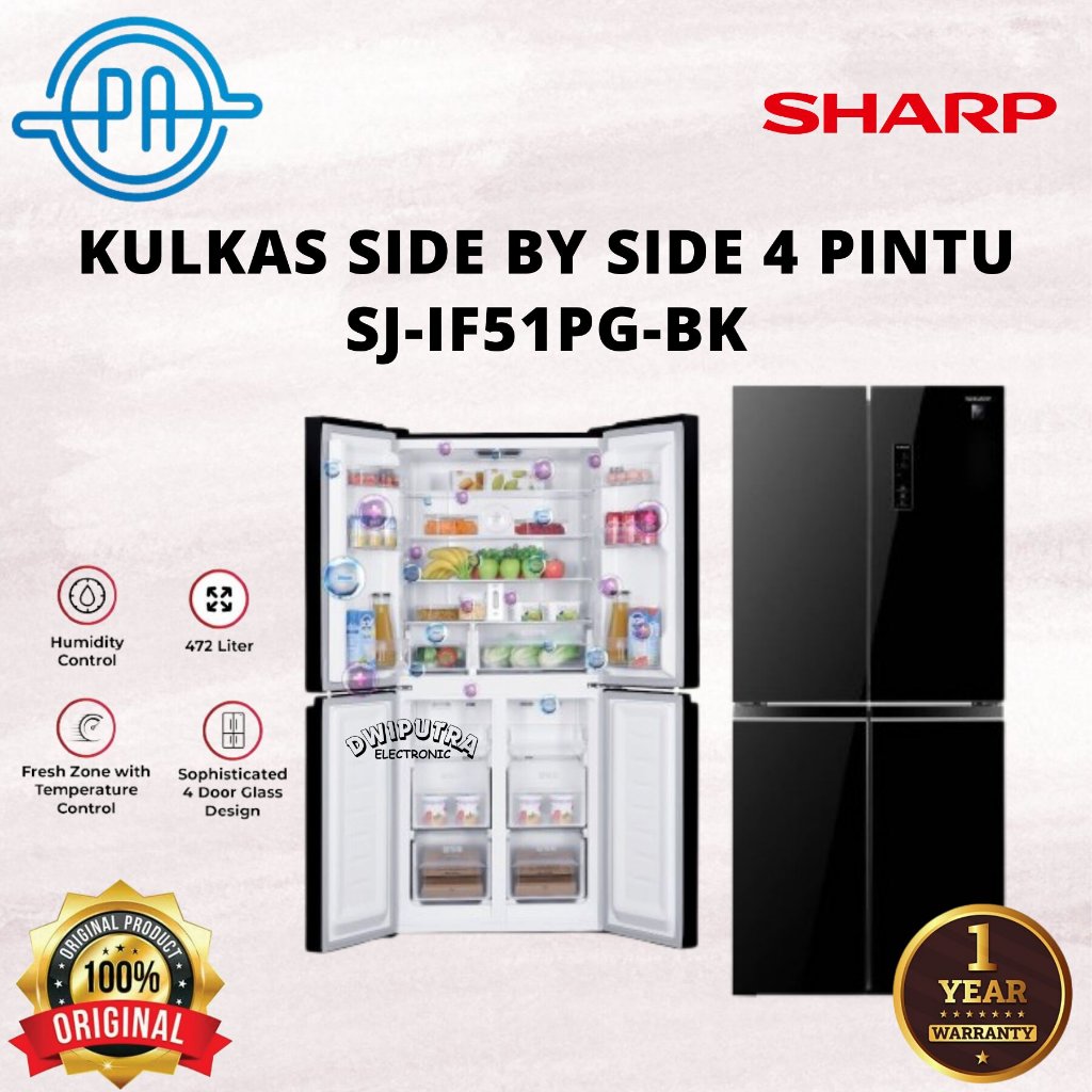 Jual KULKAS SHARP 4 PINTU SIDE BY SIDE SJ-IF51PG-BK / SJ IF 51PG BK / 4 ...