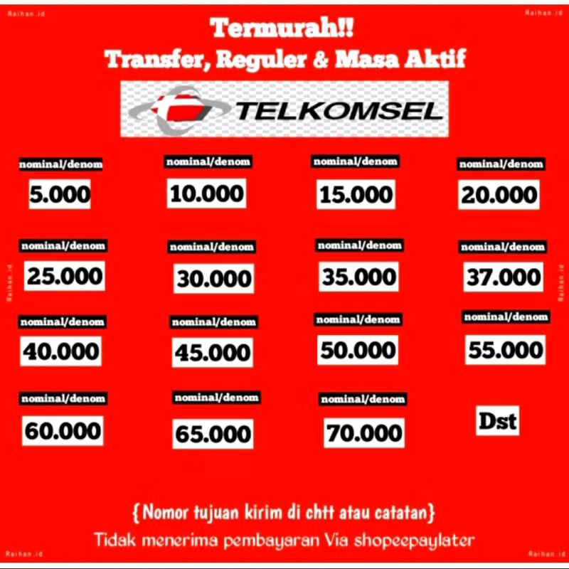 Jual PULSA TELKOMSEL REGULER, TRANSFER & TAMBAH MASA AKTIF | Shopee ...