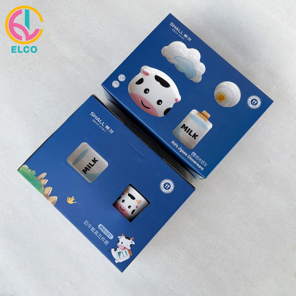 Jual ELCO Premium Melamine Cow and Milk Tableware set gift box / paket ...