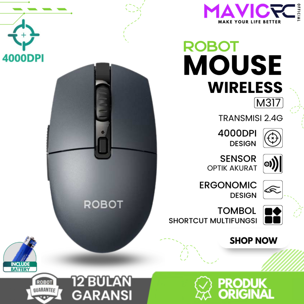 Jual ROBOT M317 Mouse Wireless dengan 2 Tombol Shortcut Multifungsi 5 ...