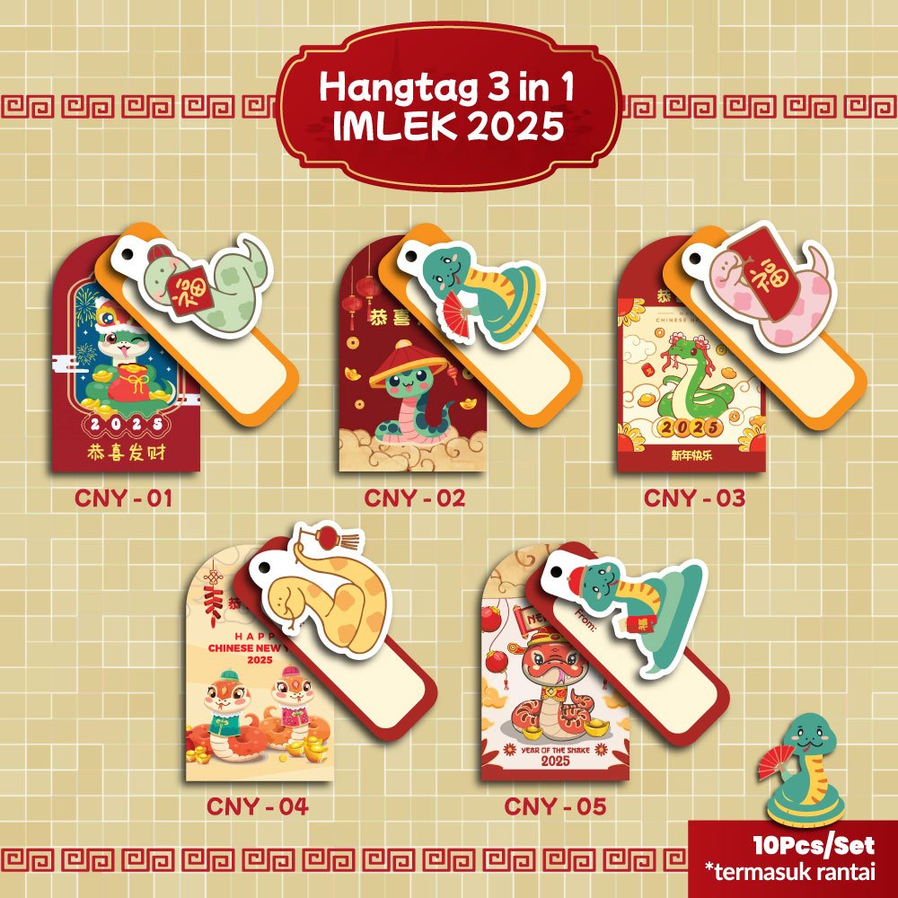 Jual [10 pcs + Rantai] Hang Tag 3 in 1 Imlek Chinese New Year CNY 2025 Tahun Shio Ular Premium ...