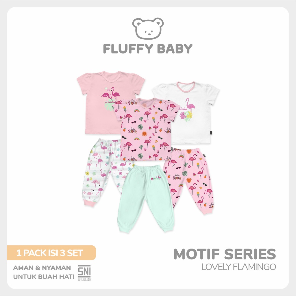 Jual FLUFFY Setelan Oblong Pendek Celana Panjang Flamingo Daily (Isi ...