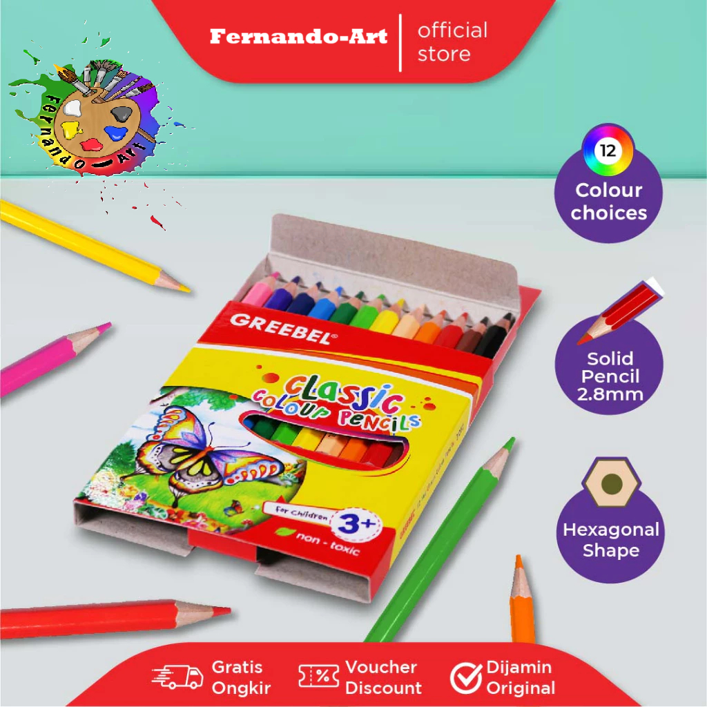 Jual GREEBEL Pensil Warna (3012 Half) Classic Color Pencils 12 Warna ...