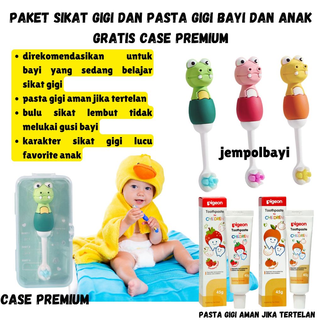 Jual Paket sikat gigi dan pasta gigi bayi pigeon dan anak gratis case ...