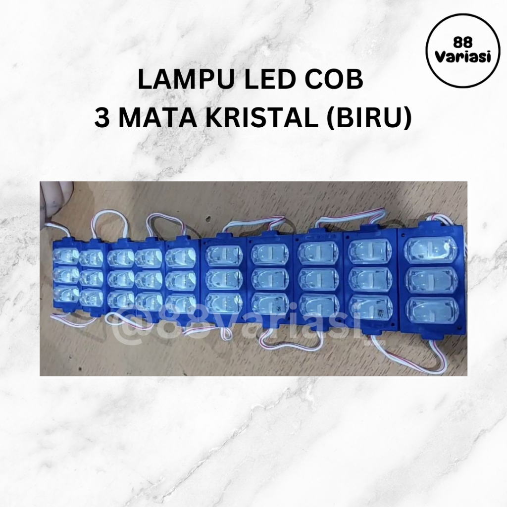 Jual LAMPU LED COB 3 MATA KRISTAL 12 VOLT WARNA BIRU/RGB PELANGI/MERAH ...