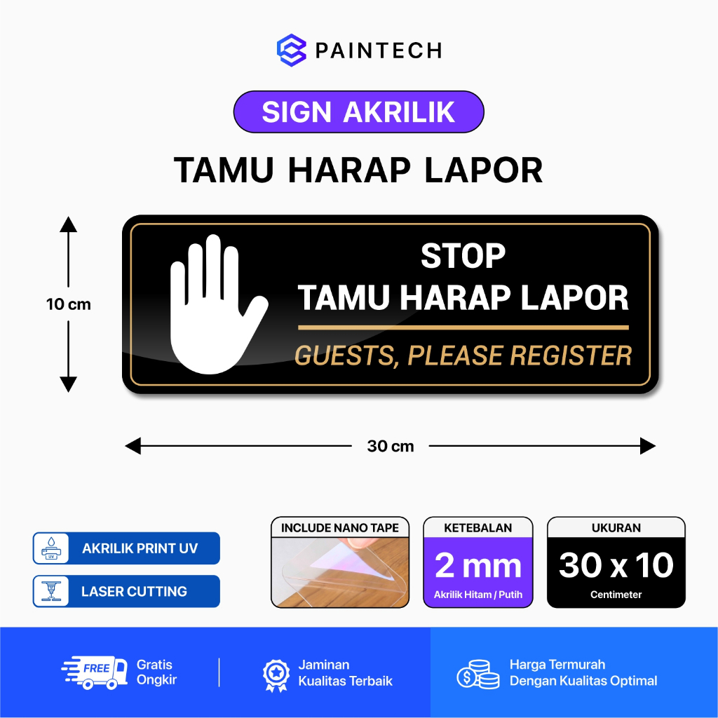 Jual Sign Akrilik Tamu Harap Lapor Akrilik Print UV Signage Ukuran 30 X ...