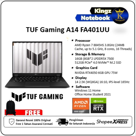 Jual Asus TUF Gaming A14 FA401UU RTX4050 Ryzen 7-8845HS 16GB 1TB SSD ...